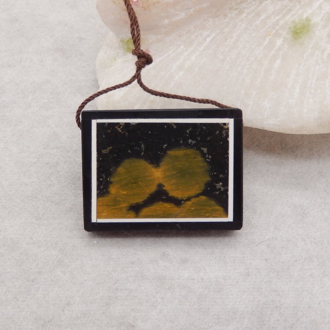 New Natural Ocean Jasper, Obsidian Intarsia Gemstone Pendant Bead, Side ...