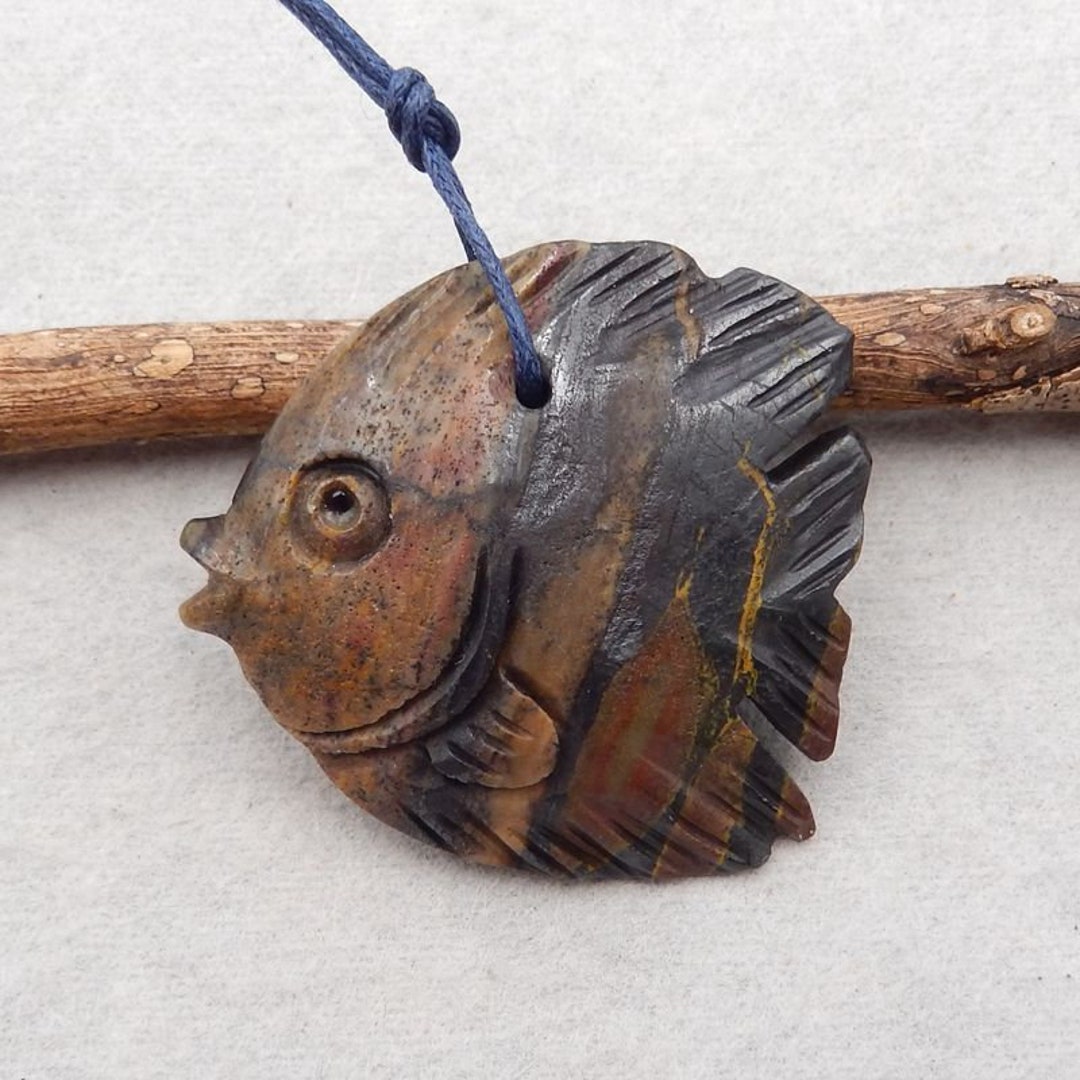 Carved Natural Iron Tiger’s Eye Fish Gemstone Pendant Bead, Lovely ...