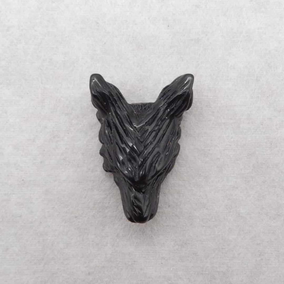 Carved Natural Obsidian Wolf Head Gemstone Pendant Bead, Black Wolf ...