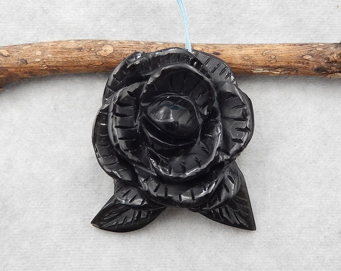 Carved Natural Obsidian Flower Gemstone Pendant, Drilled Gemstone ...