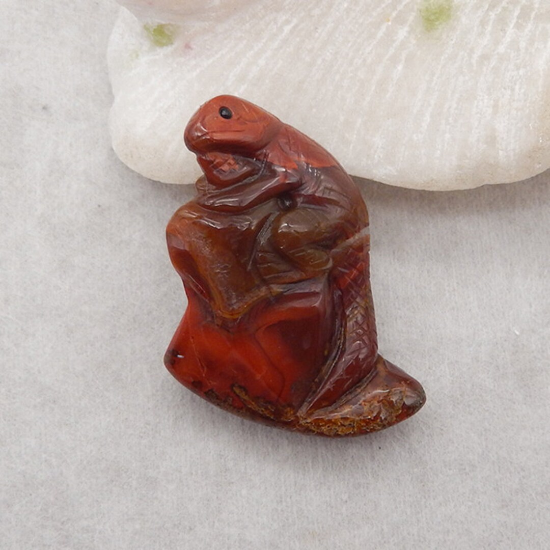 Carved Natural Warring States Red Agate Lizard Gemstone Cabochon (can ...