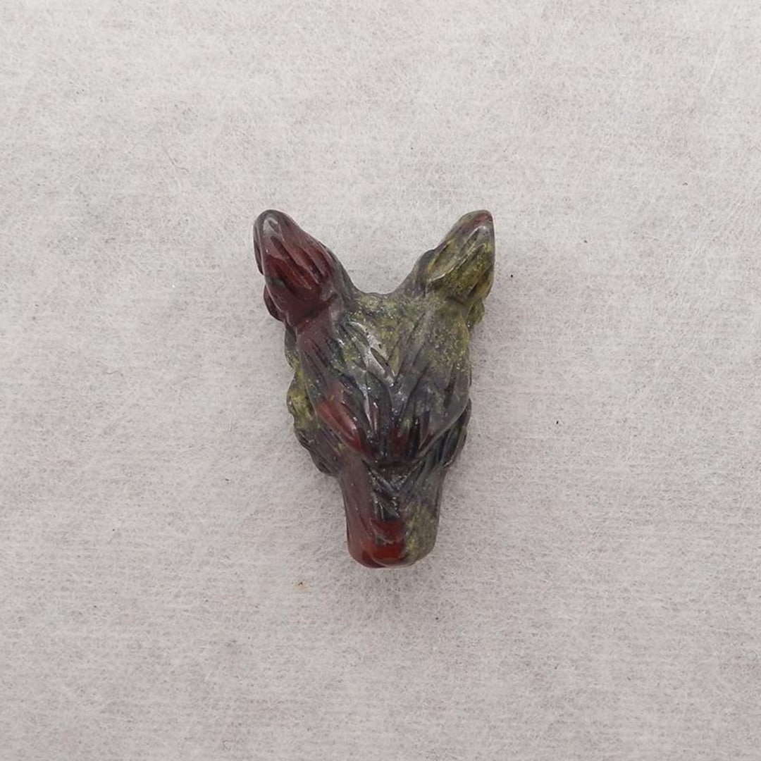 Carved Natural African Blood Stone Wolf Head Gemstone Pendant Bead ...