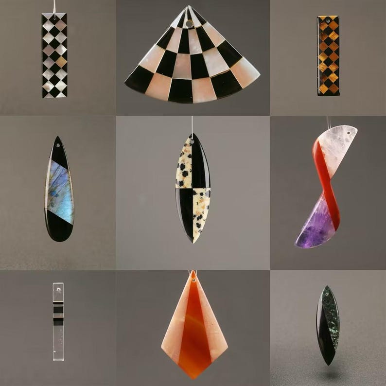 Unique Intarsia Cabochon Pairs, Designer Inlay Gemstone Beads, Artisan ...