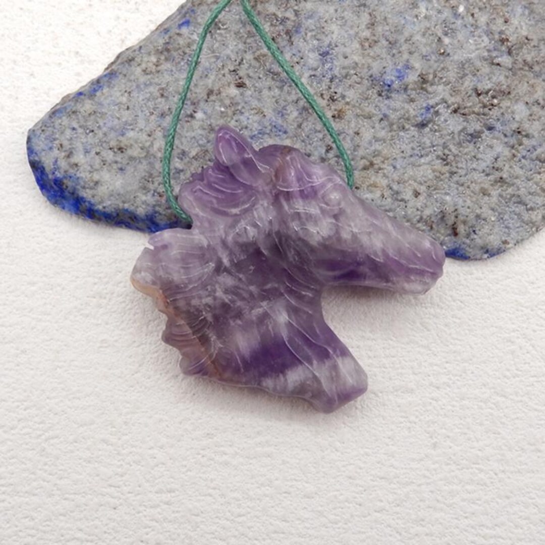 Carved Natural Stone Amethyst Horse Head Pendant Bead, Popular Stone ...