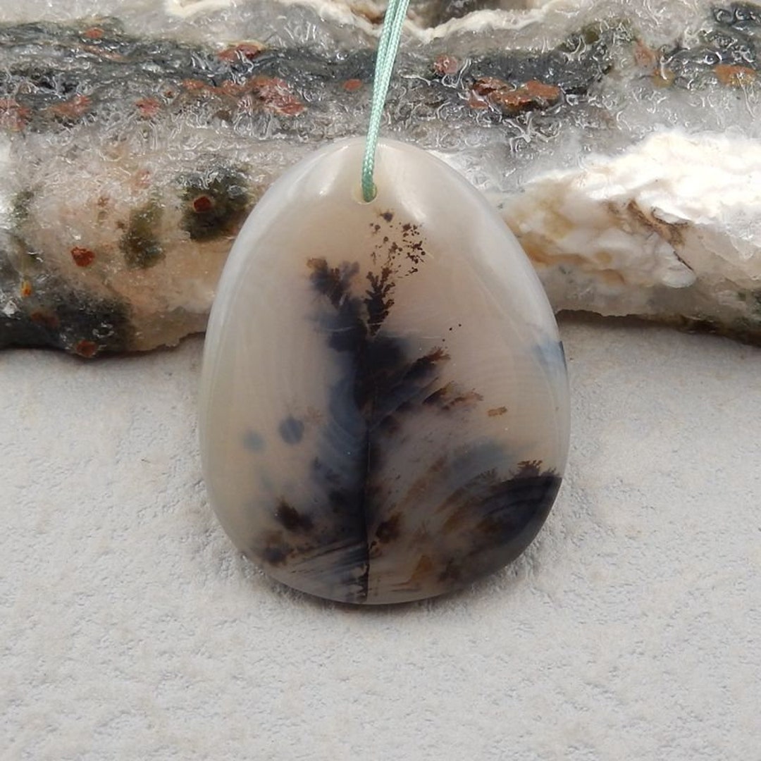 Natural Rare East Java Maganese Agate Gemstone Pendant Bead for Necklace, Drilled Scenery ...