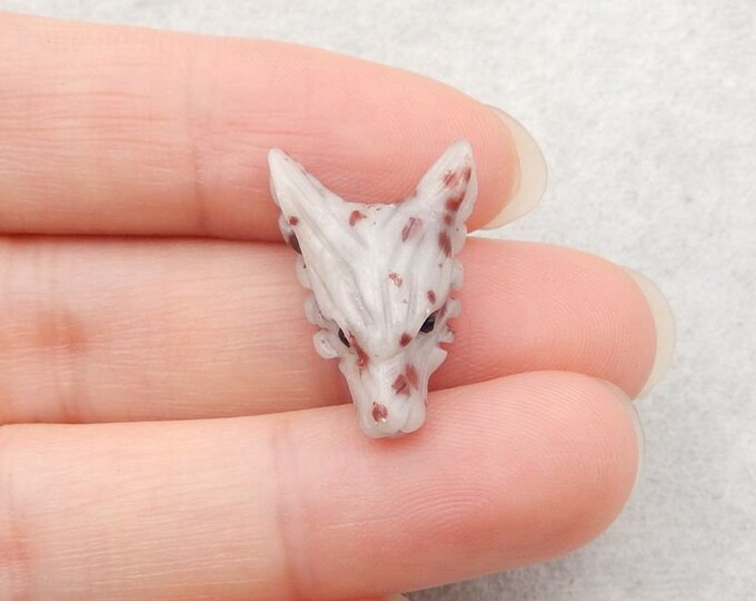Carved Natural Red Dot Jasper Wolf Head Pendant Bead, Gemstone Animal ...