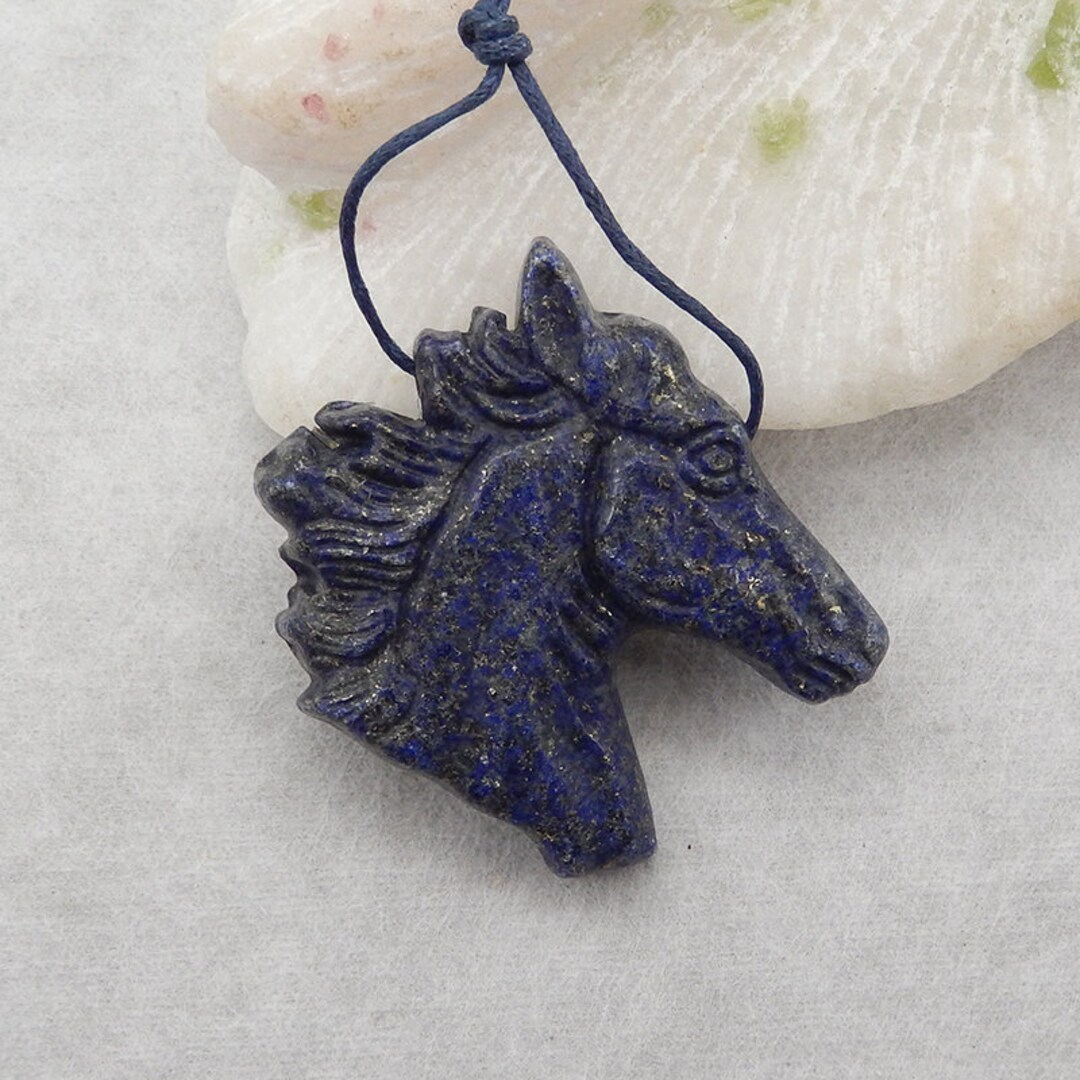 Carved Natural Lapis Lazuli Horse Gemstone Pendant Bead, Beautiful ...