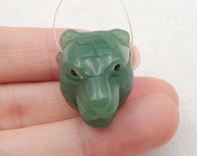 Carved Natural Green Aventurine Panther Gemstone Animal Pendant Bead ...