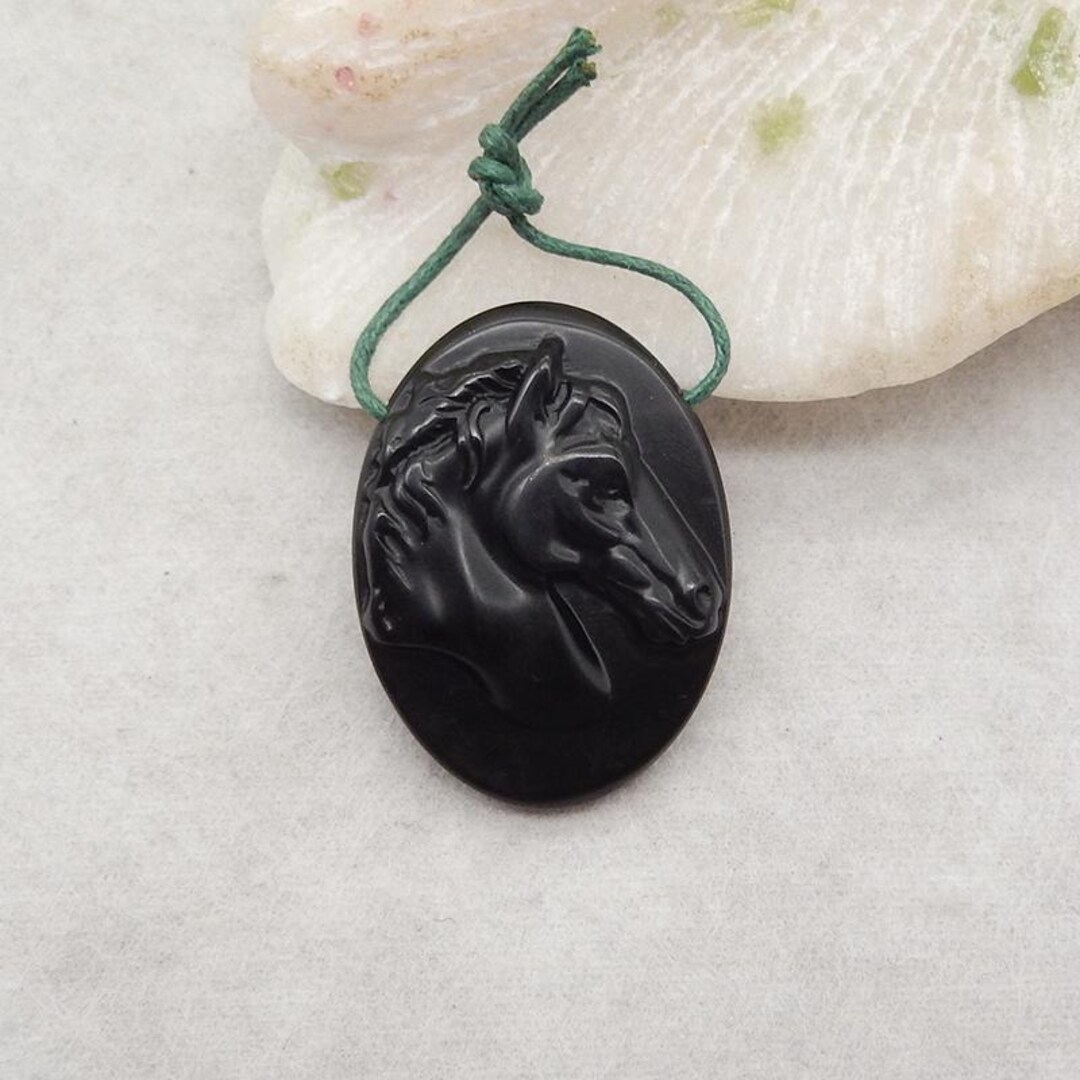 Carved Natural Obsidian Horse Head Gemstone Pendant Bead, Wholesale ...