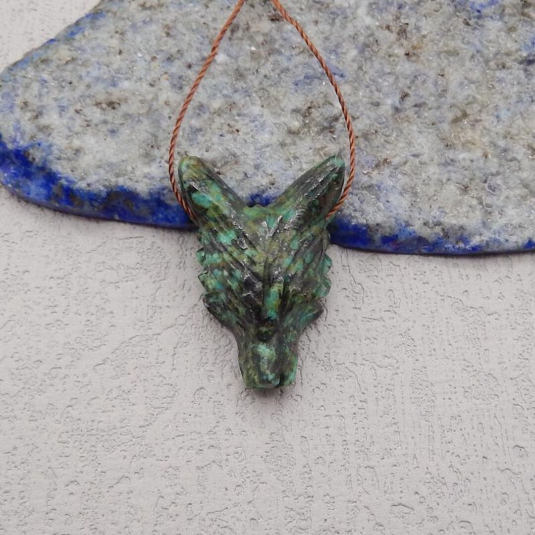 Carved Natural Stone African Turquoise Wolf Head Gemstone Pendant Bead ...