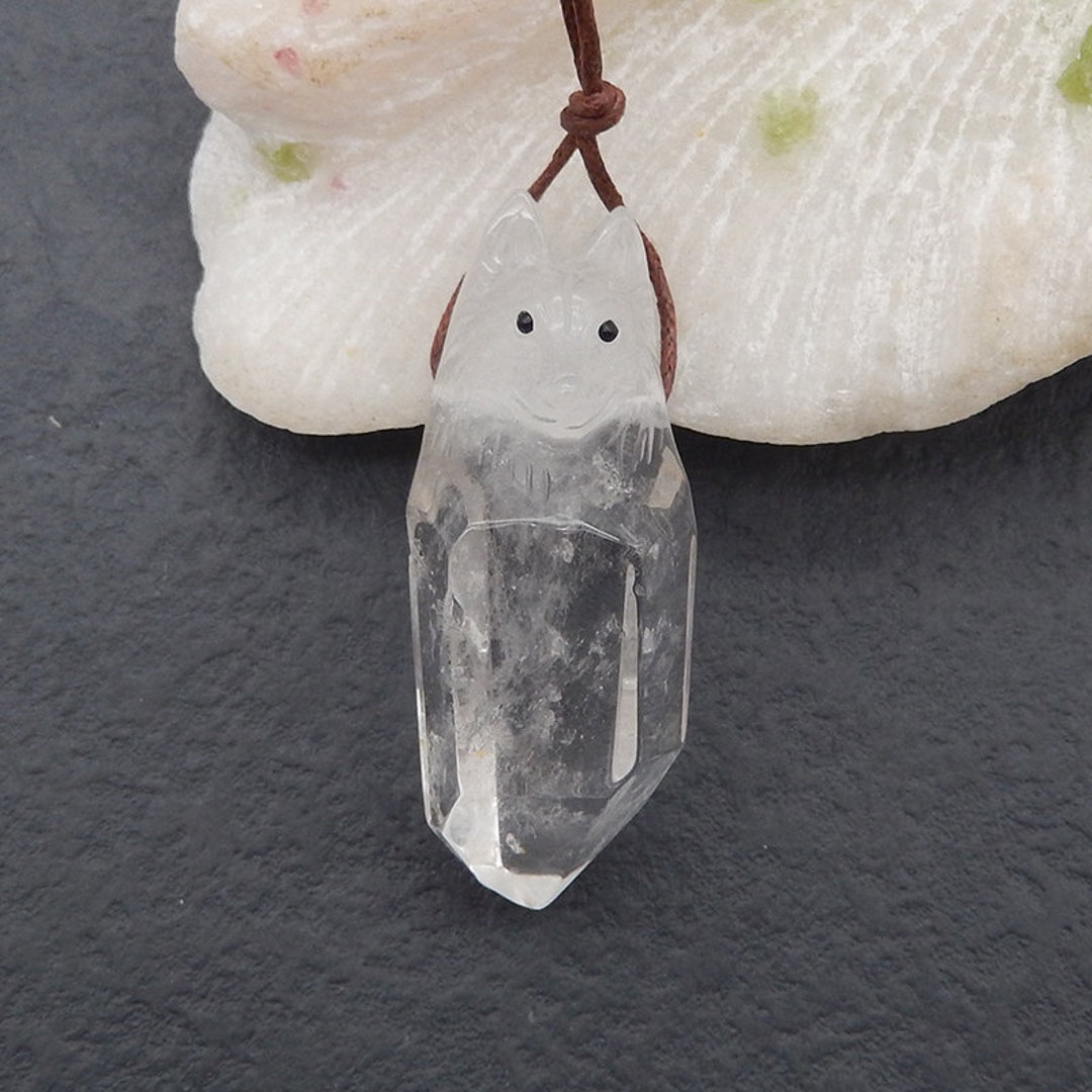 Carved Natural Drusy White Quartz Wolf Pendant Bead, Carved Stone ...