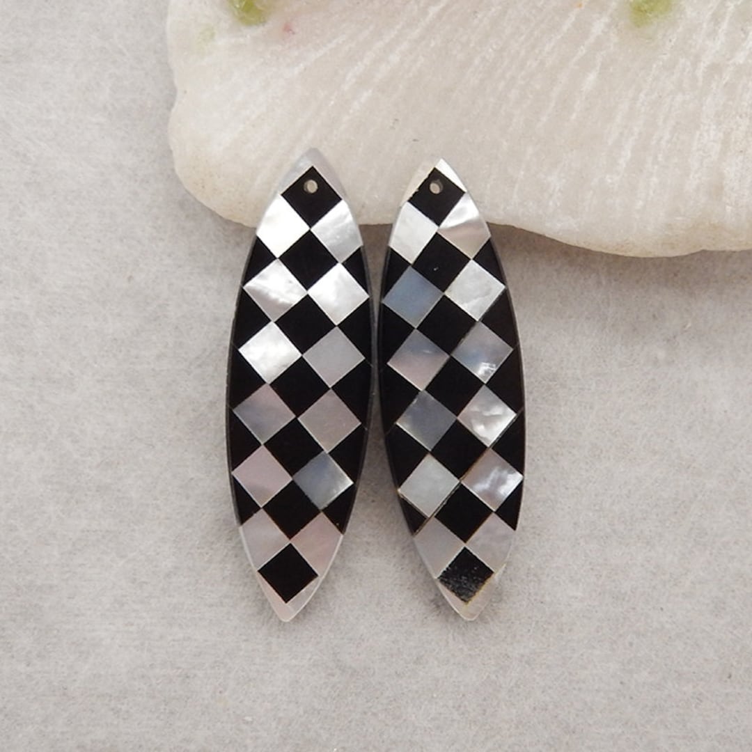 New Design M.O.P and Obsidian Intarsia Gemstone Earring Beads, Handmade ...