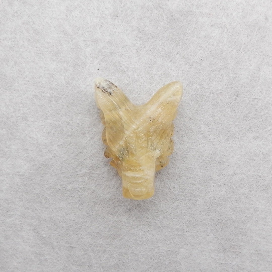 Hand Carved Yellow Opal Wolf Gemstone Pendant Bead, Lovely Stone Anumal ...