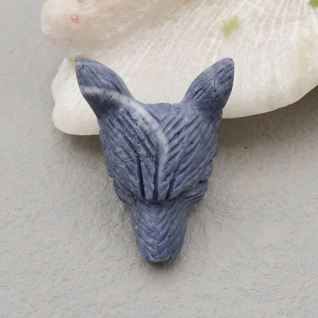 Carved Natural Blue Coral Fossil Wolf Head Gemstone Pendant Bead ...