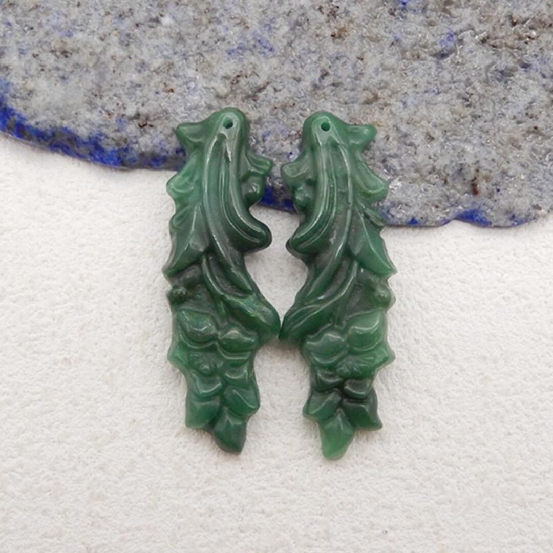 Carved Natural African Jade Gemstone Earring Beads, Unique Carving ...