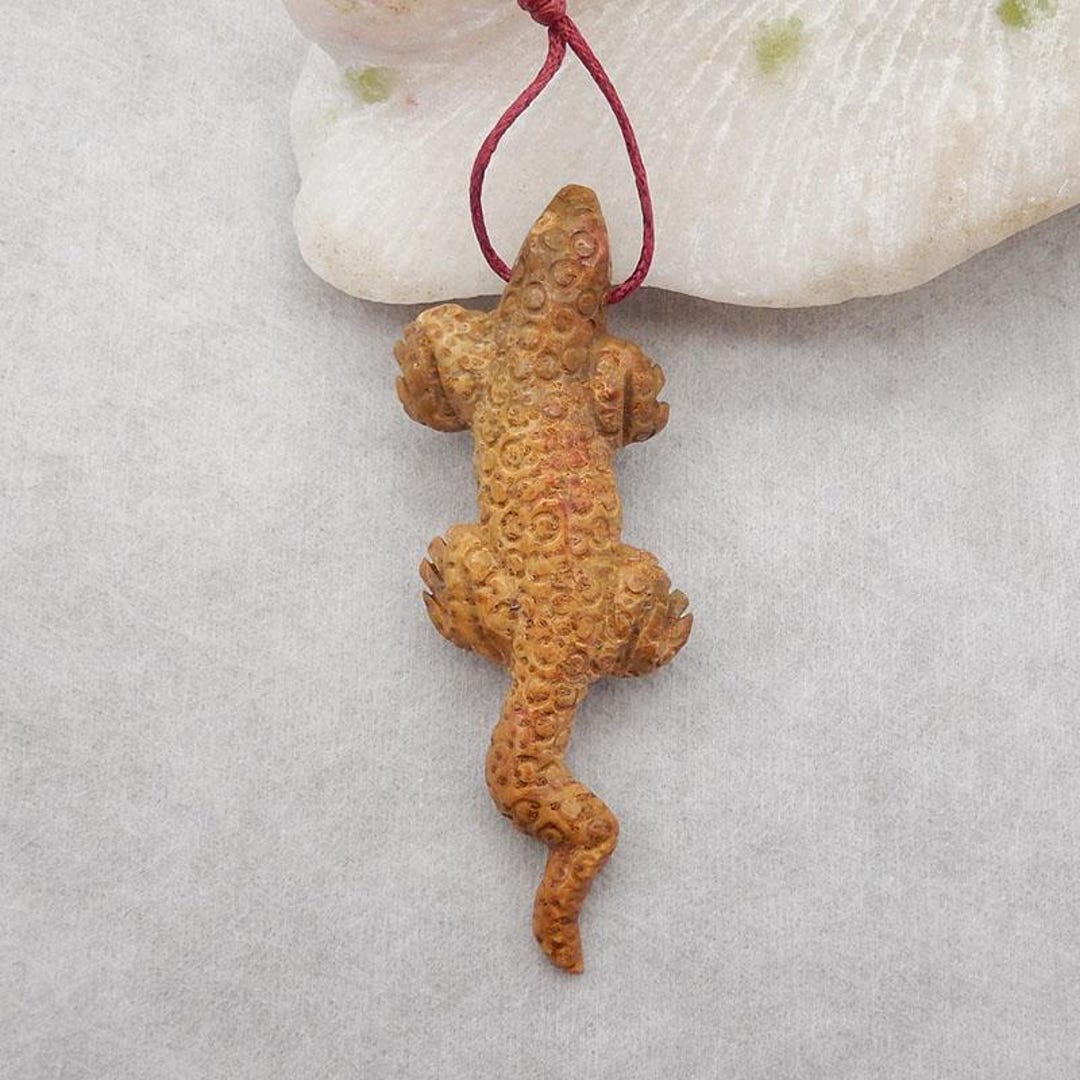 Carved Natural Coconut Fossil Lizard Gemstone Pendant Bead, Popular ...