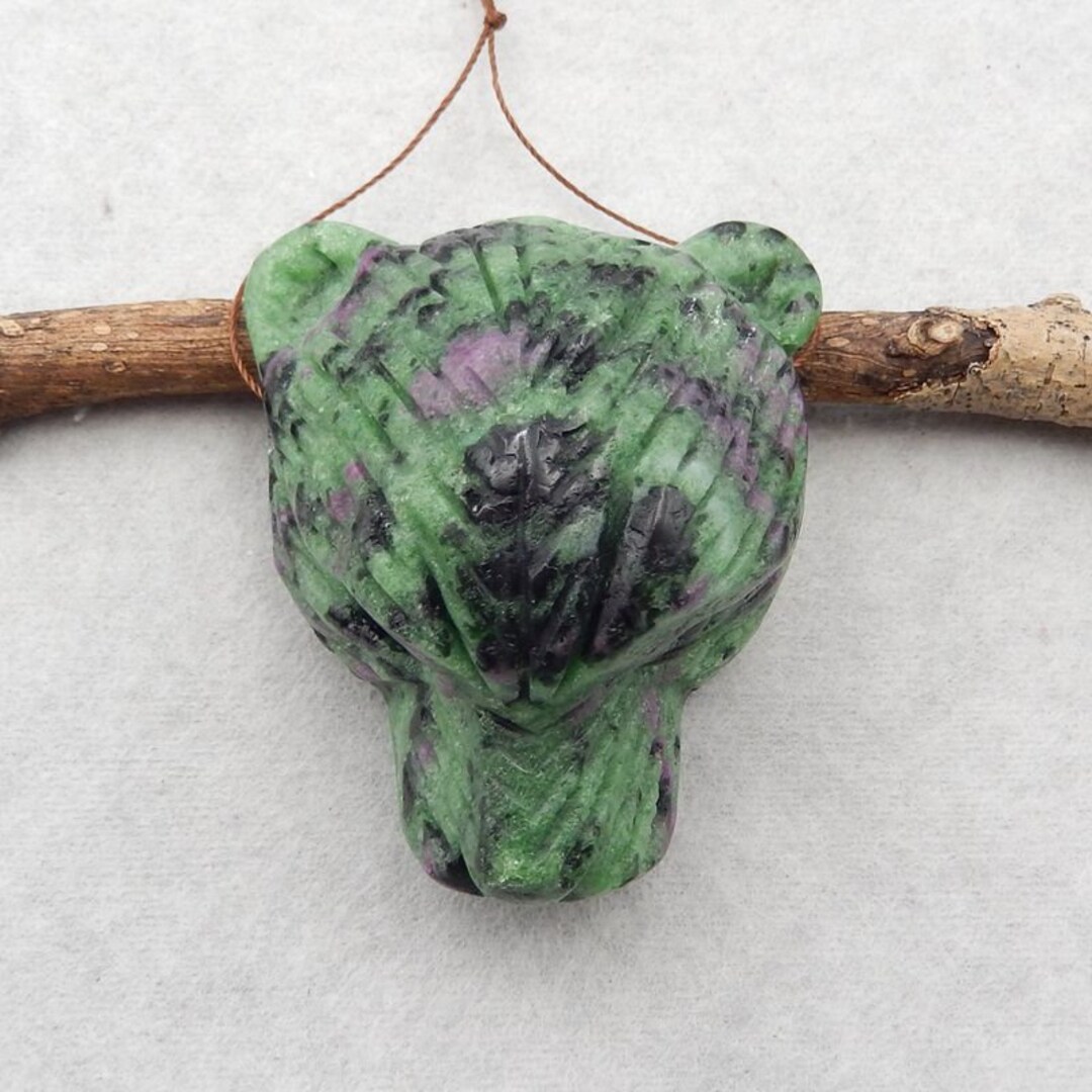Hand Carved Ruby and Zoisite Bear Head Gemstone Pendant Bead - Etsy