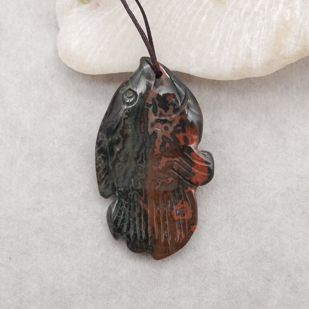 New Design Carved Natural Ocean Jasper Fish Gemstone Pendant Bead ...