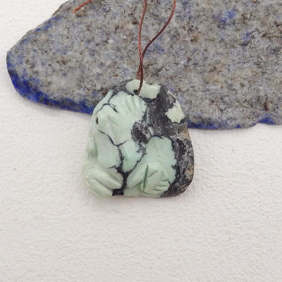 Carved Natural Green Turquoise Frog Gemstone Pendant Bead, Lovely Stone ...