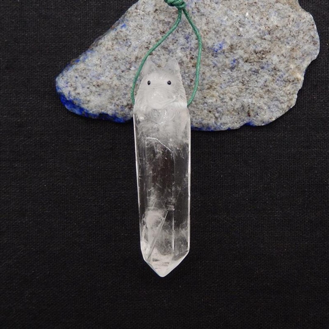 Carved Natural Drusy White Quartz Wolf Pendant Bead, Carved Stone ...
