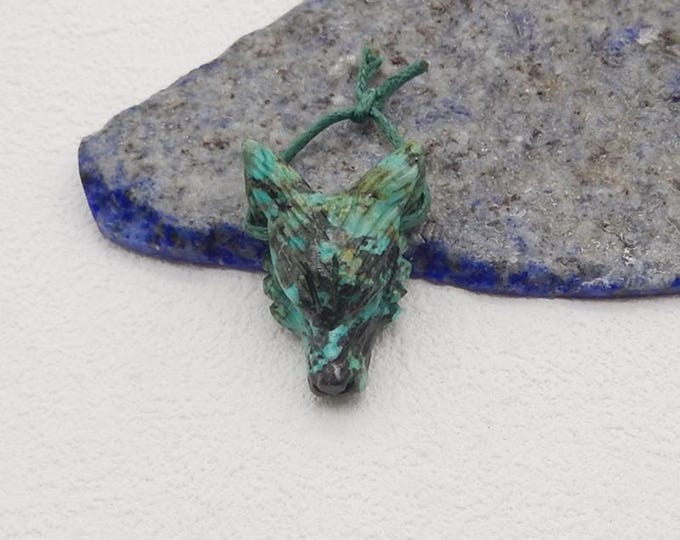 Carved Natural Stone African Turquoise Wolf Head Gemstone Pendant Bead ...