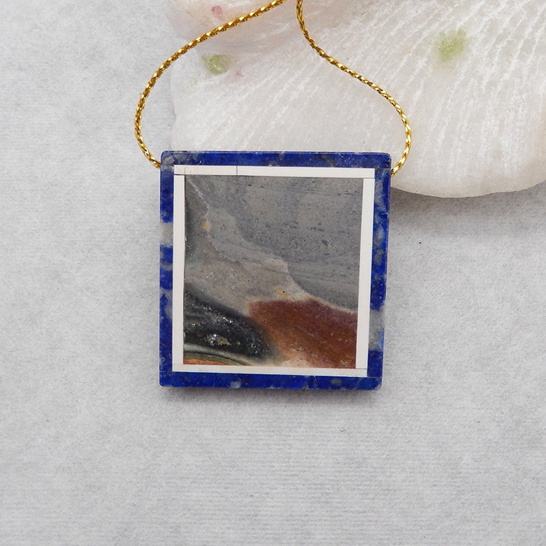 Natural Obsidian, Lapis Lazuli and Ocean Jasper Intarsia Gemstone ...