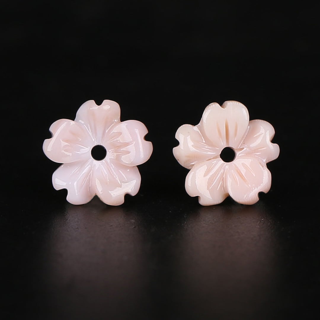 1PAIR Carved Natural Pink Conch Shell Flower Cabochon Pair, Queen Conch ...