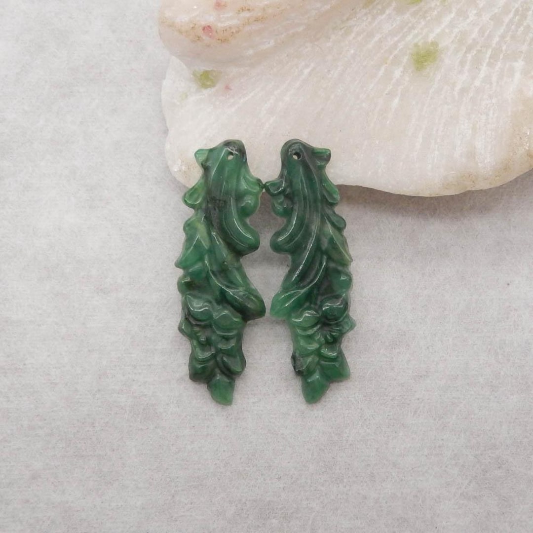 Carved Natural African Jade Gemstone Earring Beads, Unique Carving ...