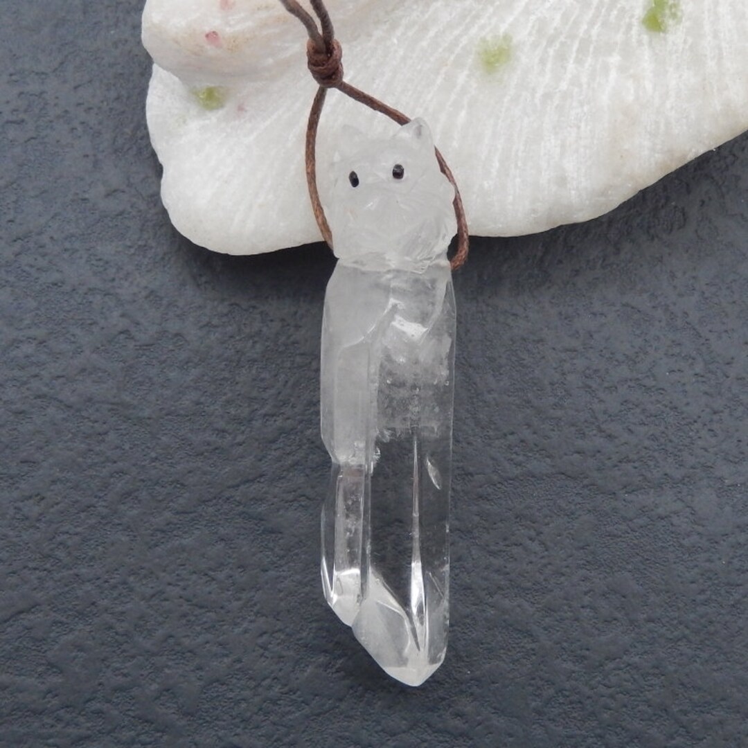 Carved Drusy White Quartz Wolf Pendant Bead, Carved Stone Animal ...