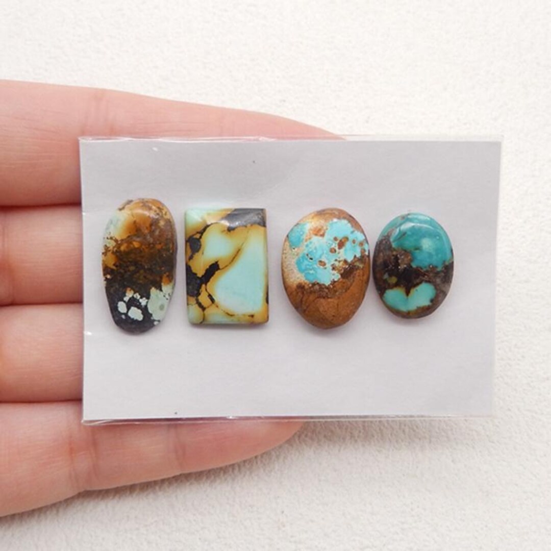 4PCS Beautiful Natural Turquoise Gemstone Cabochons (can Be Drilled ...