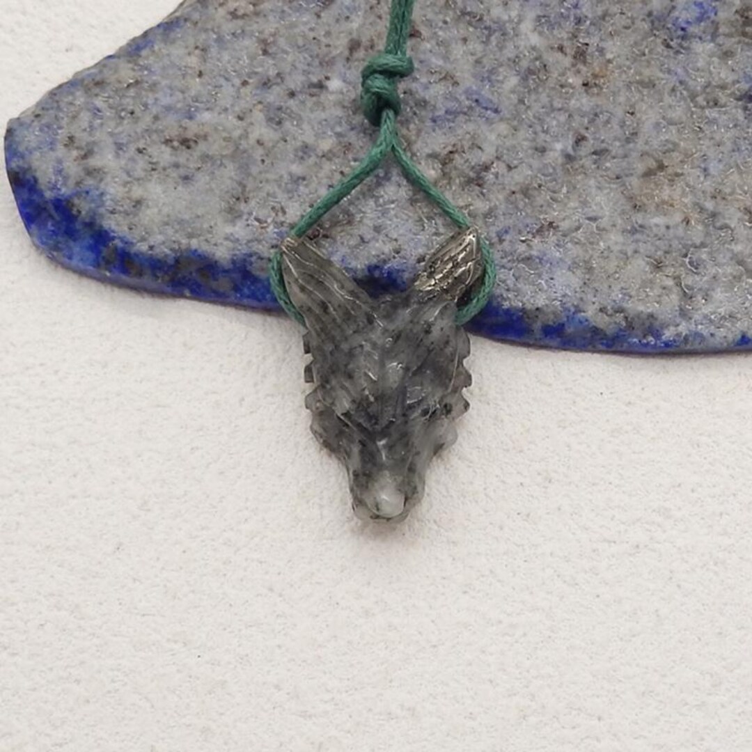 Carved Natural Stone Pyrite Wolf Head Gemstone Pendant Bead, Popular ...