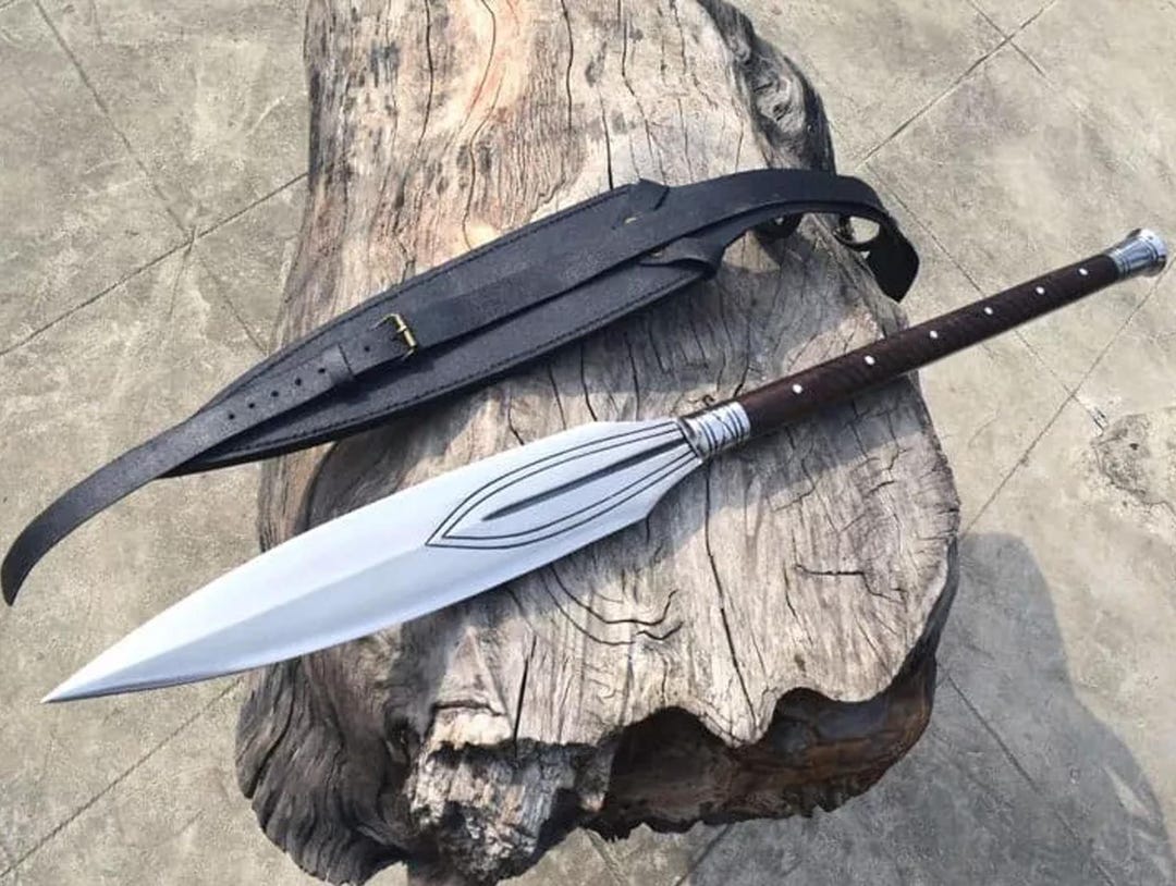 Handcrafted Viking Spear Replica | Carbon Steel Blade, Leather Sheath ...