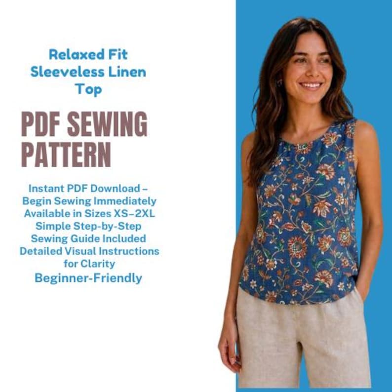 Relaxed Fit Sleeveless Linen Top Pattern | Easy Sewing PDF XS–2XL - Etsy