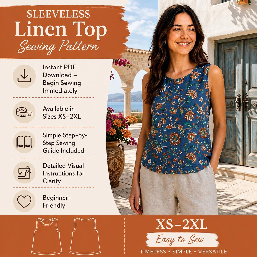 Relaxed Fit Sleeveless Linen Top Pattern | Easy Sewing PDF XS–2XL - Etsy