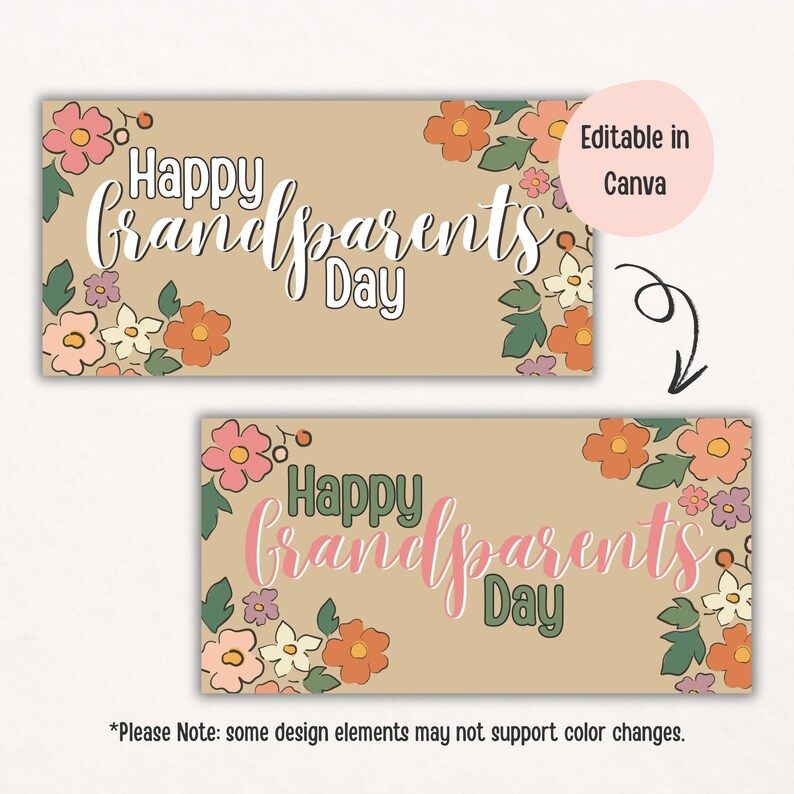 Grandparents Day Painted Banner Template | Floral Design - Etsy