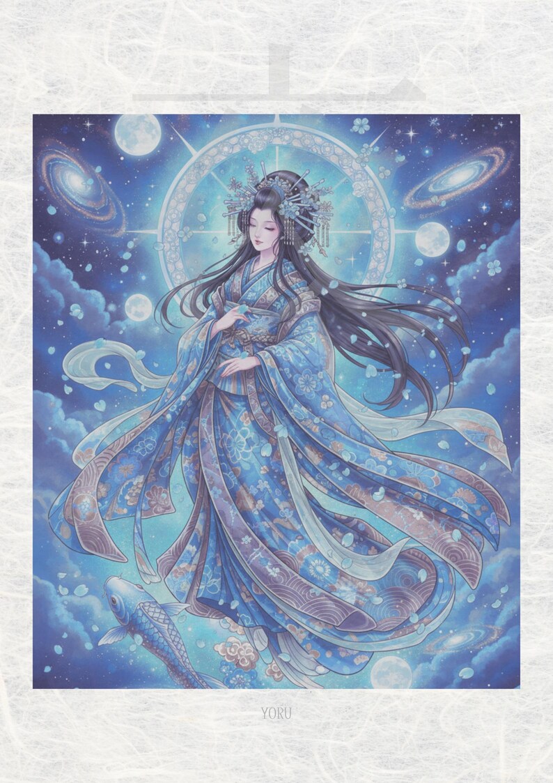 Moon Goddess Wall Art, Japanese Kimono Fantasy Print, Celestial ...