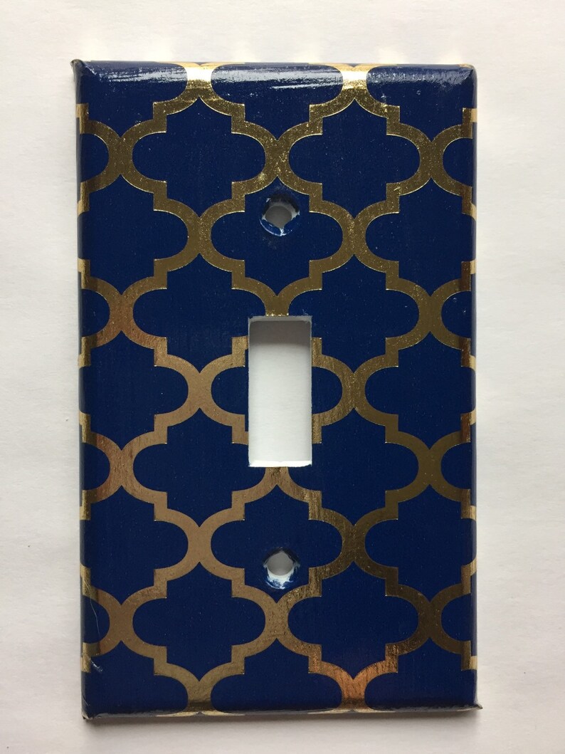 Gold and Navy Blue Quatrefoil Light Switch Plate Cover/ | Etsy