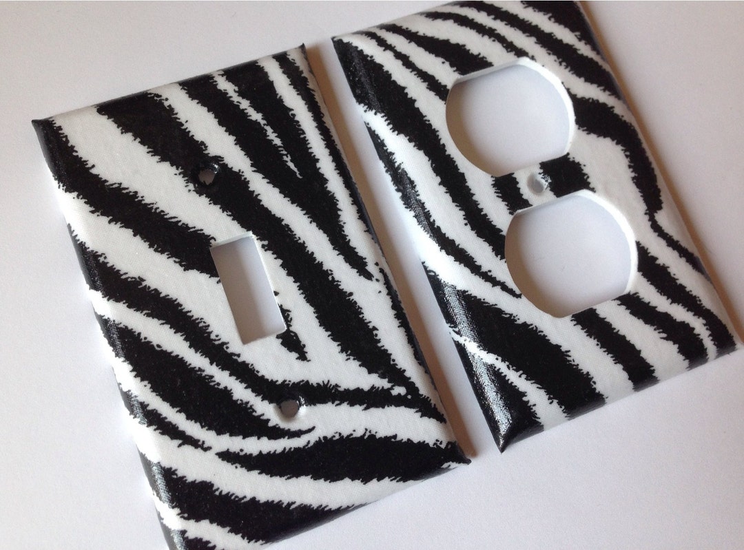 Zebra Decor Light Switch Plate Set, Black and White Zebra Single Light ...