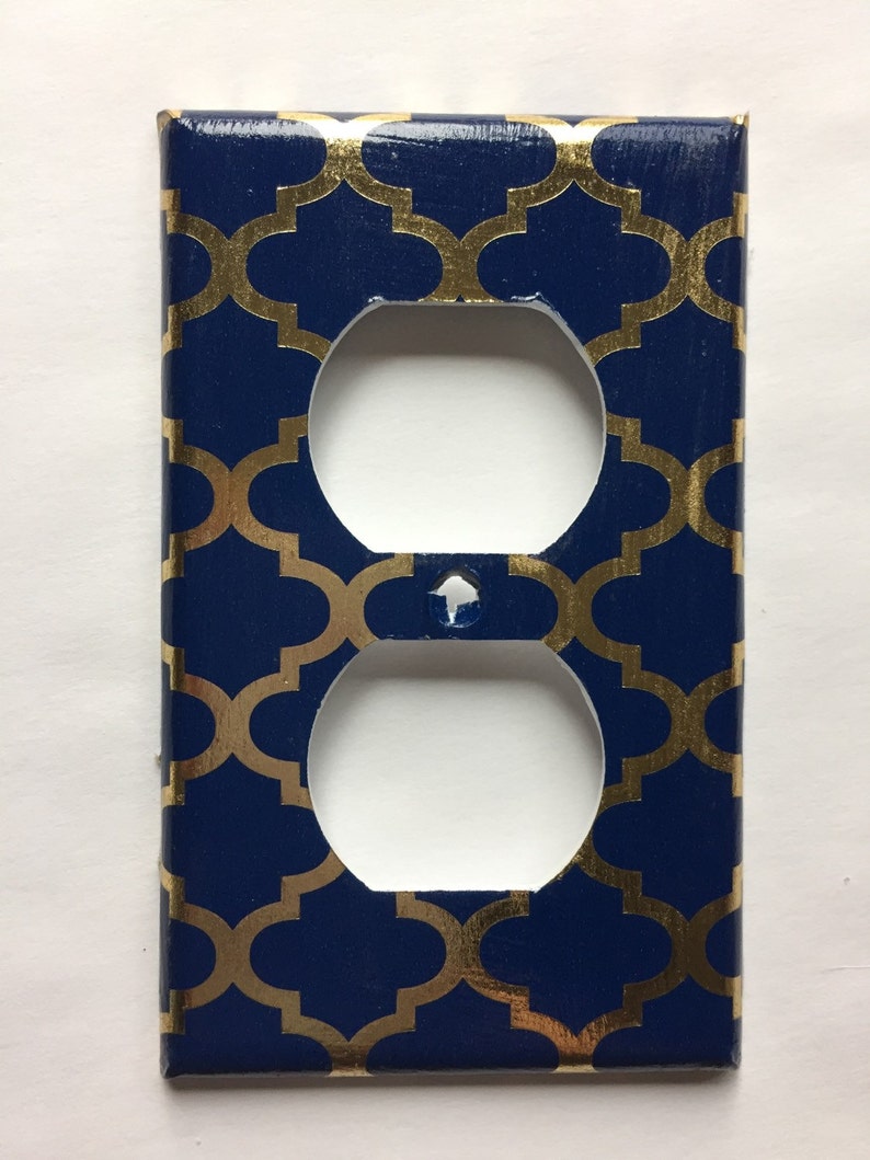 Gold and Navy Blue Quatrefoil Light Switch Plate Cover/ | Etsy