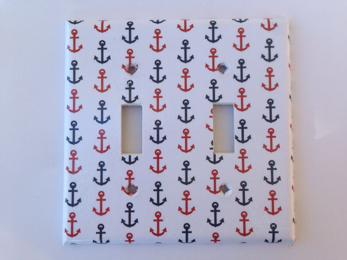 Nautical Light Switch Cover, Navy Blue & Red Anchors, Nursery Decor - Etsy