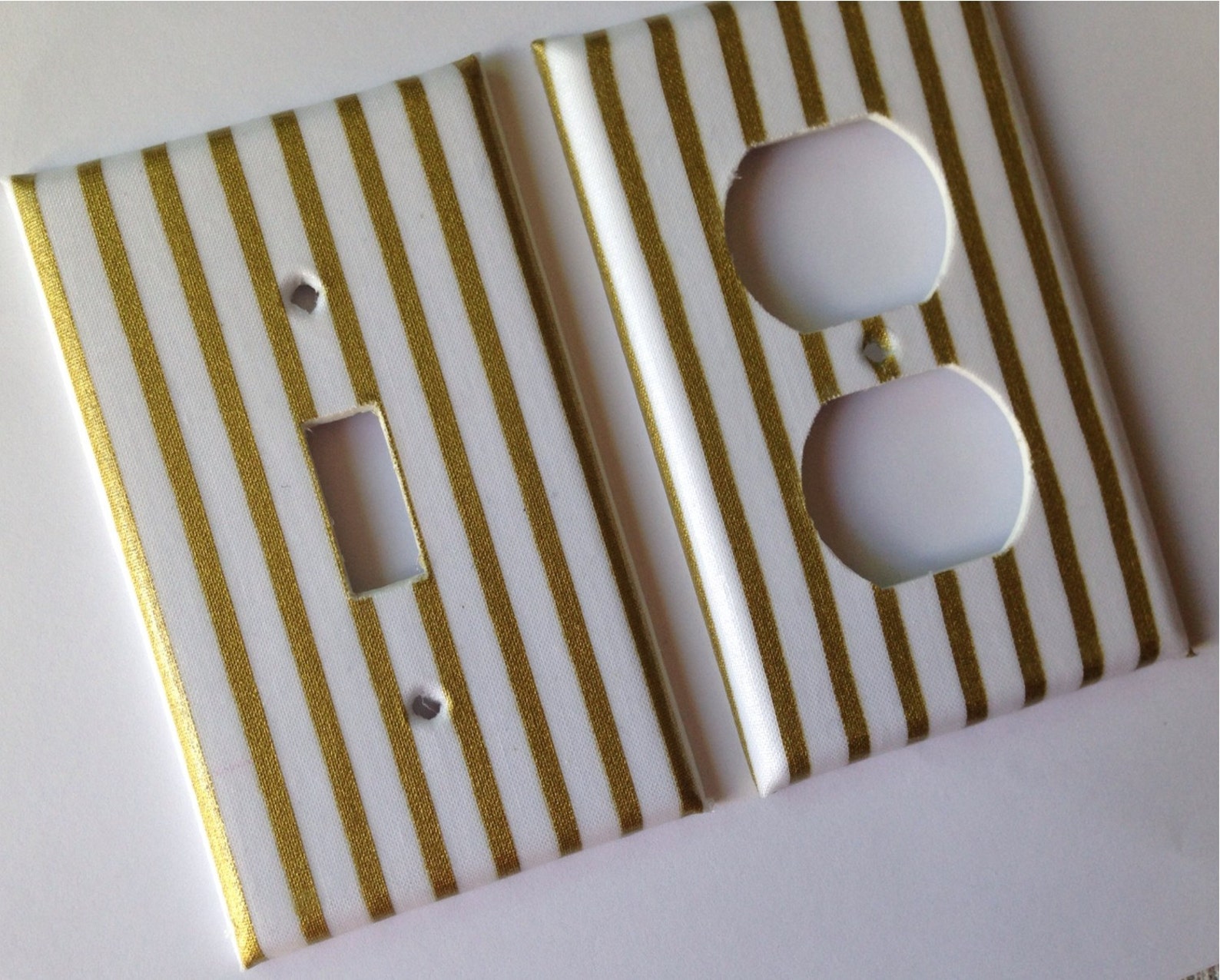 Metallic Gold White Stripes Single Light Switch Plate / Gold Home Decor ...