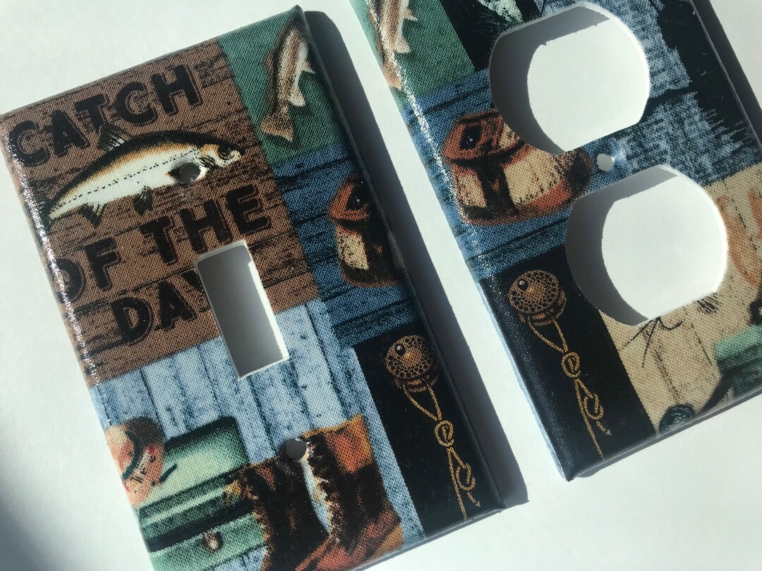Vintage Fishing Light Switch Plate Cover Nautical Bedroom Decor Antique ...