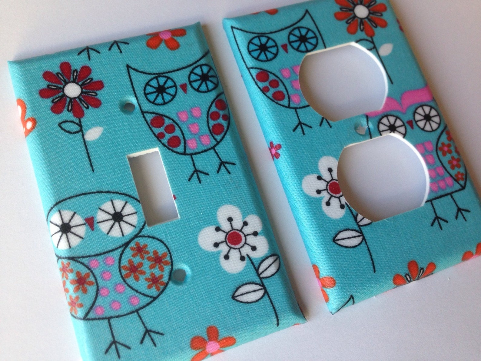 Owl Light Switch / AQUA Blue Coral Owls Single Light Switch Plate Cover ...