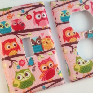 Owl Light Switch Plate / Pink Purple Yellow Owls Single Light Switch ...