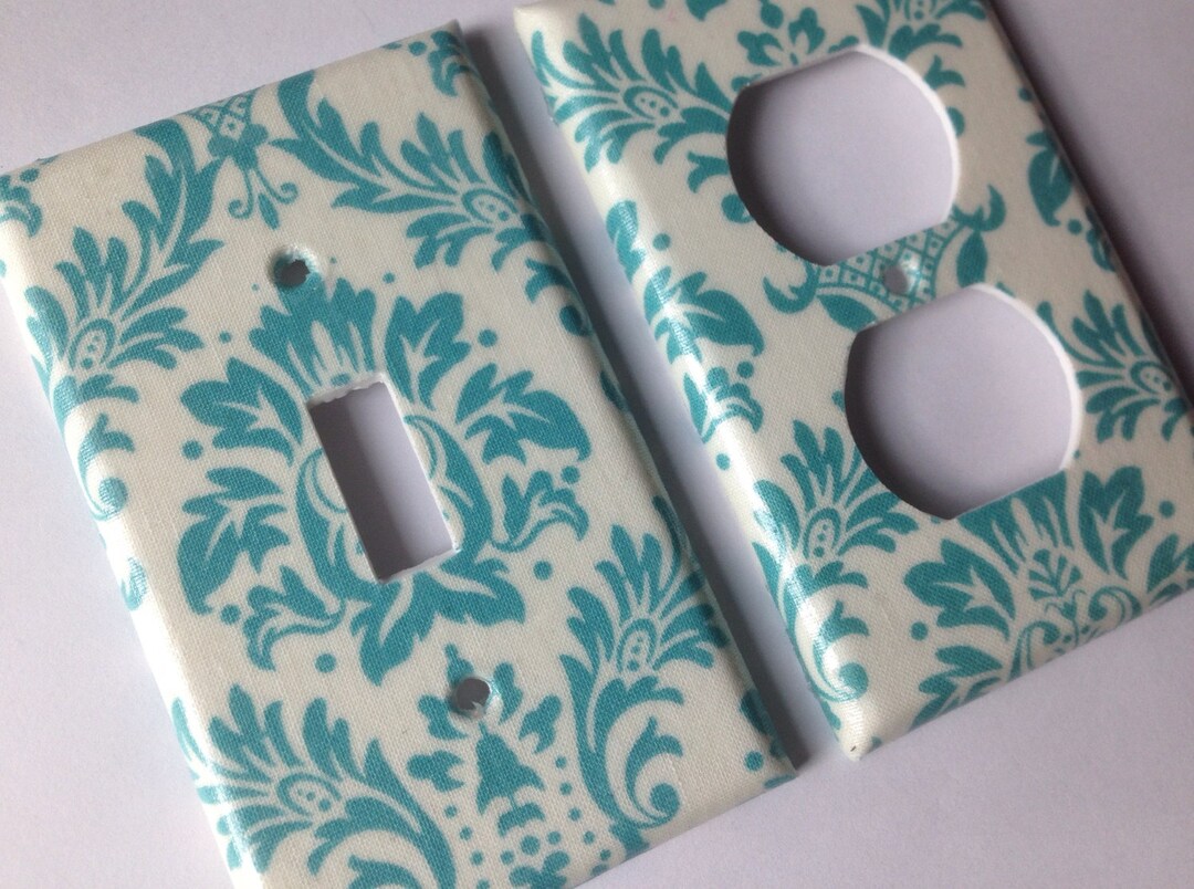 Blue and off White Damask Single Light Switch Plate Setm - Etsy