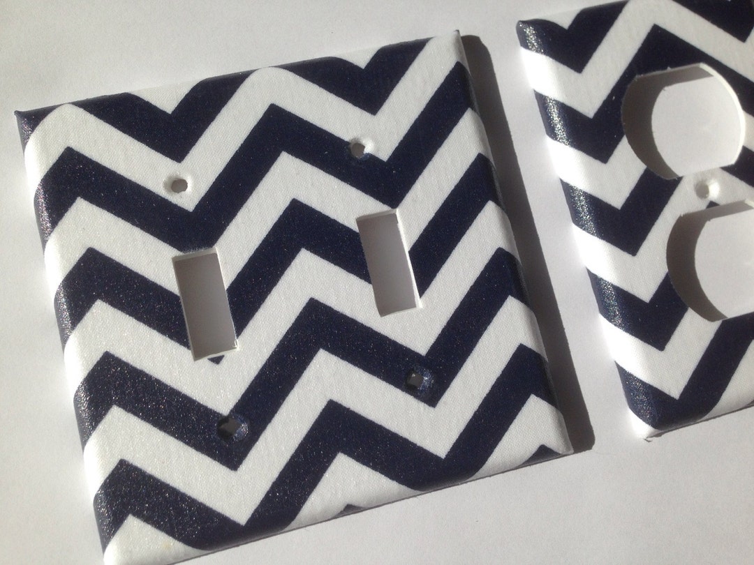 Navy Blue and White Nautical Chevron Striped Double Light Switch Cover ...