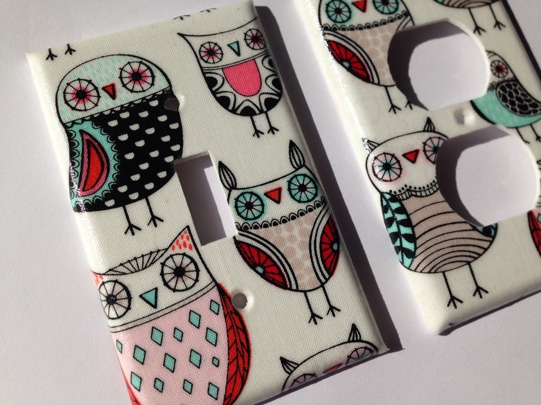 Owl Light Switch Cover, Coral Turquoise Nursery Decor - Etsy