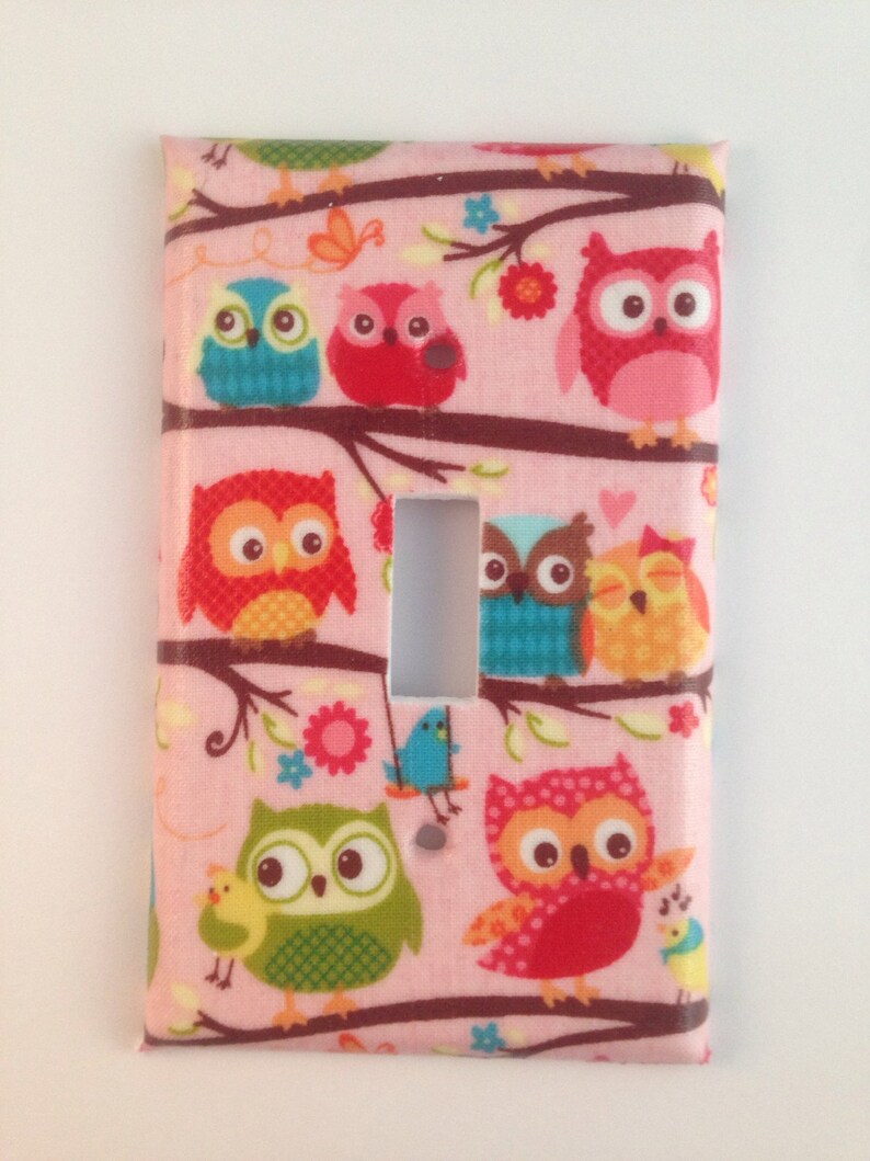 Owl Light Switch Plate / Pink Purple Yellow Owls Single Light Switch ...