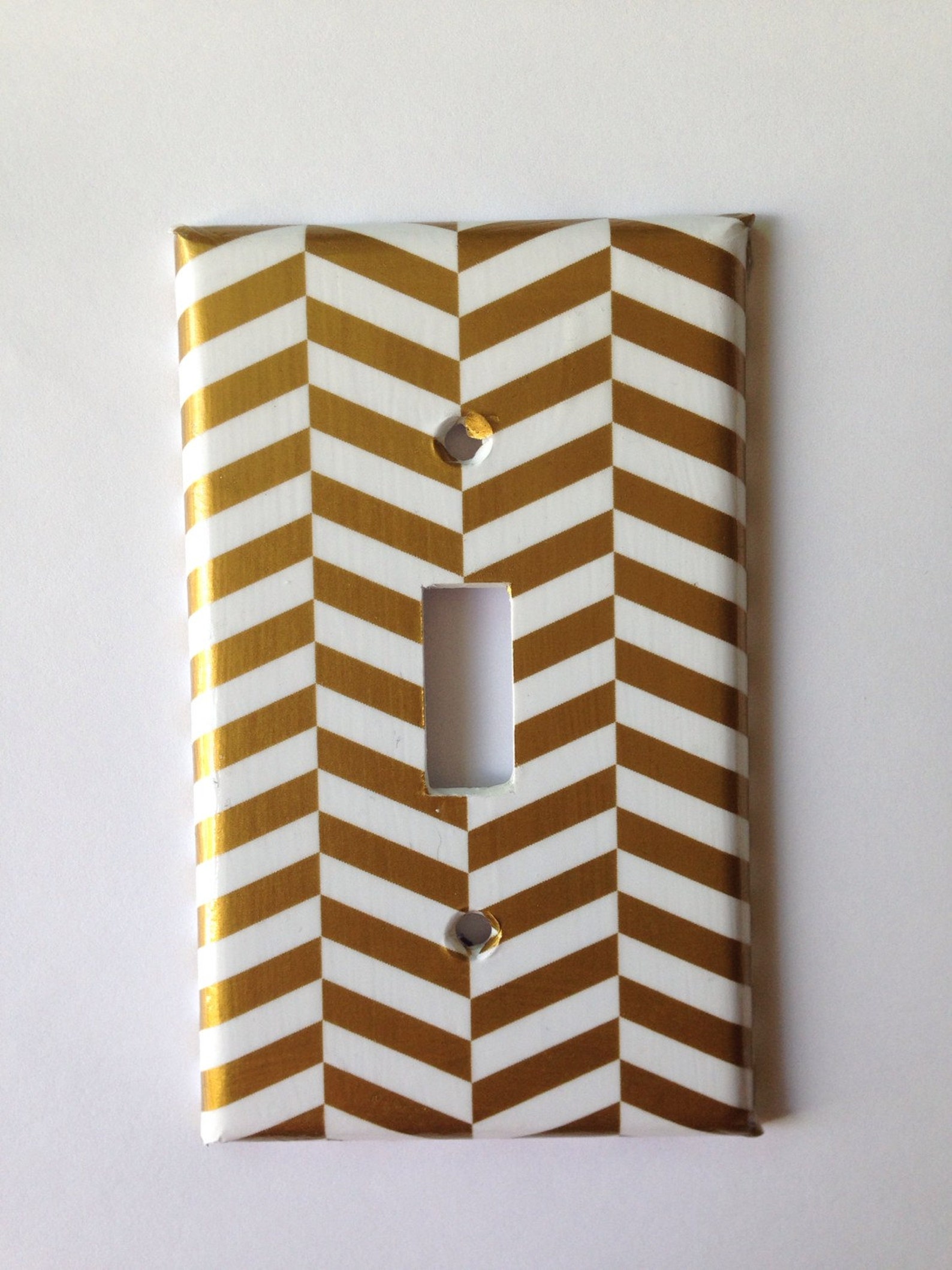 Gold Decor / Metallic Gold White Chevron Single Light Switch Plate ...