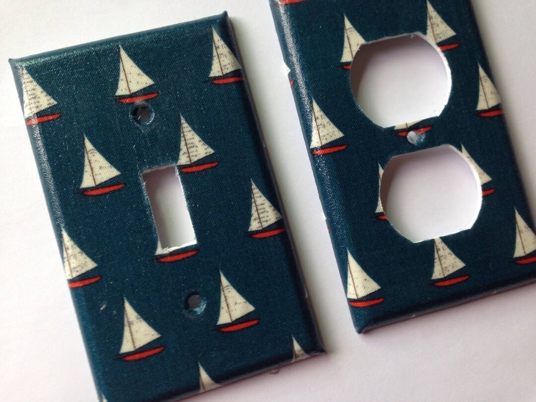 Navy Blue Sailboat Single Light Switch Plate Cover / Nautical Bedroom ...
